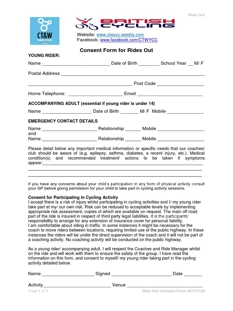 Consent Form For Ride Out 20170120 | PDF