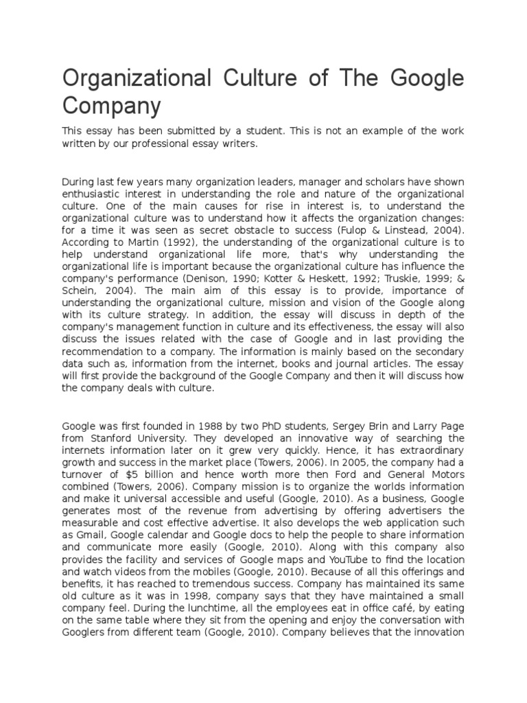 Organizational Culture of the Google Company | Organizational Culture ...