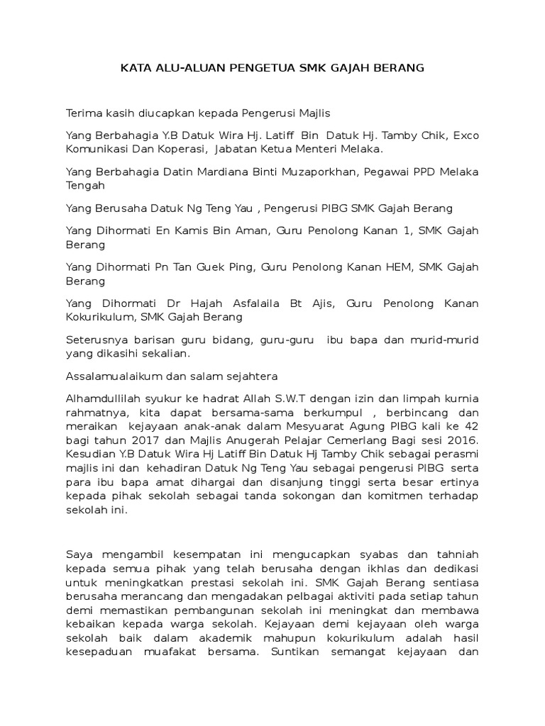 Kata Alu-Aluan Pengetua | PDF