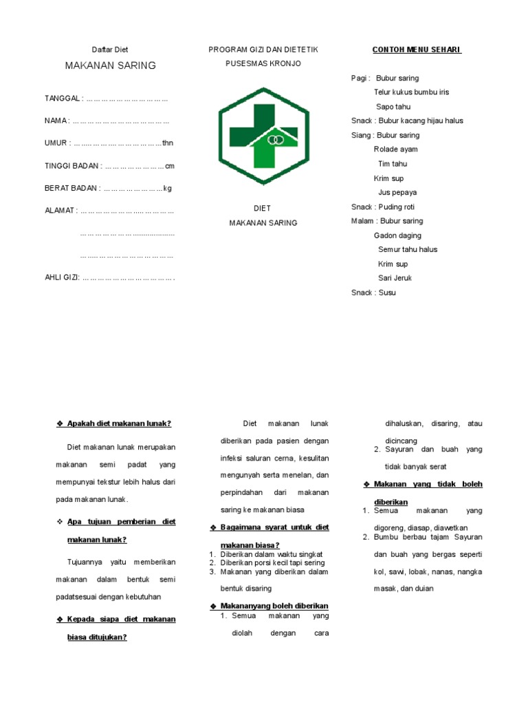Leaflet Makanan Saring | PDF