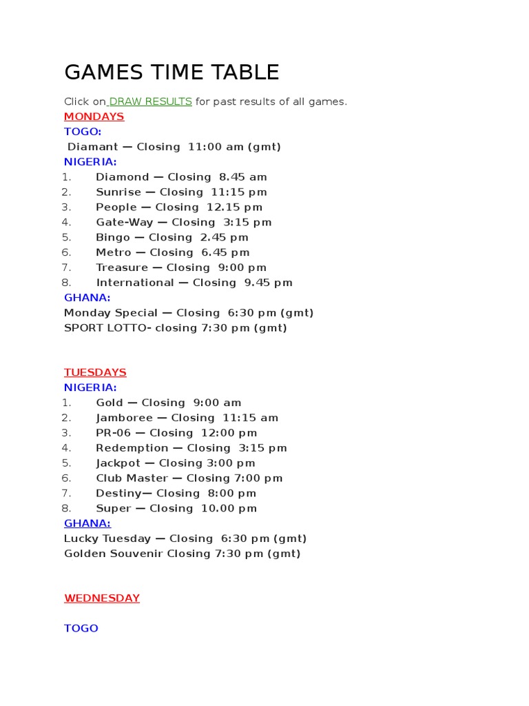 Games Time Table | PDF
