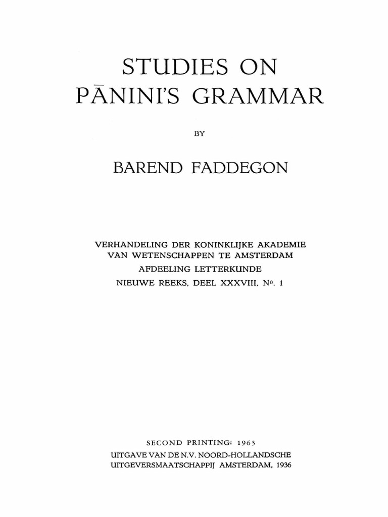 Studies On Panini's Grammar | PDF | Grammatical Gender | Adverb