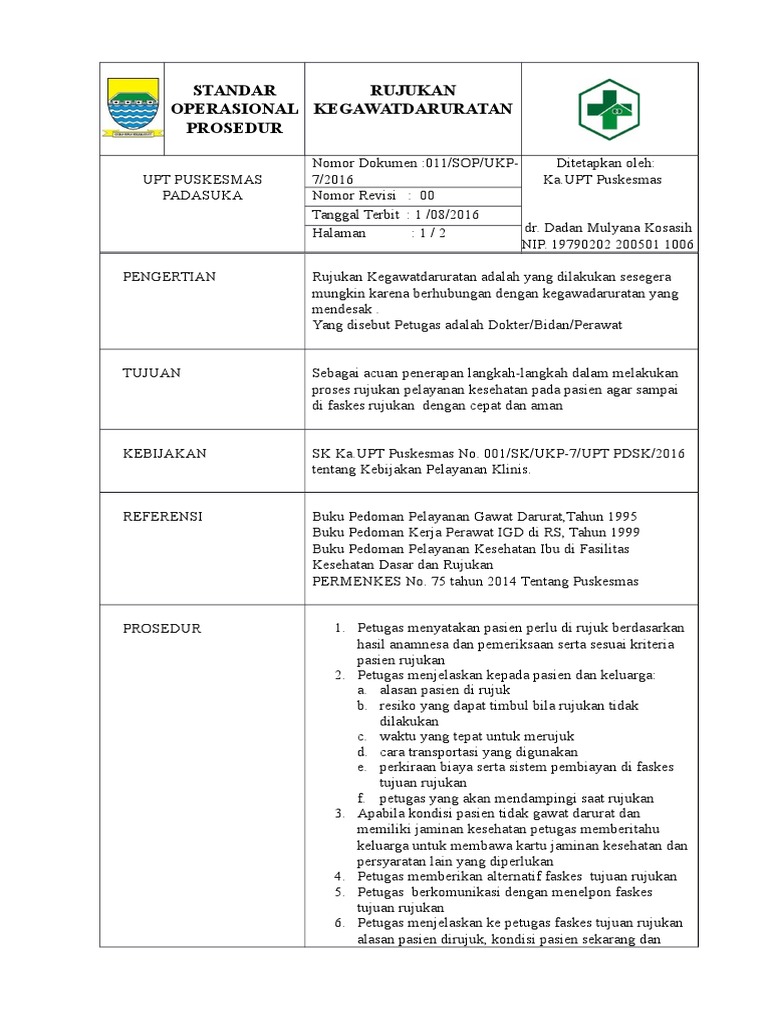 011 Sop Rujukan Pasien Emergensi | PDF | Sains & Matematika