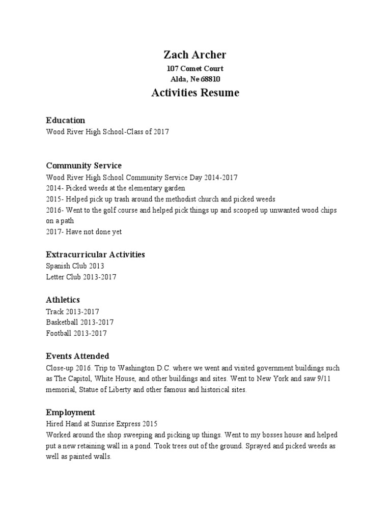 Activitiesresume | PDF