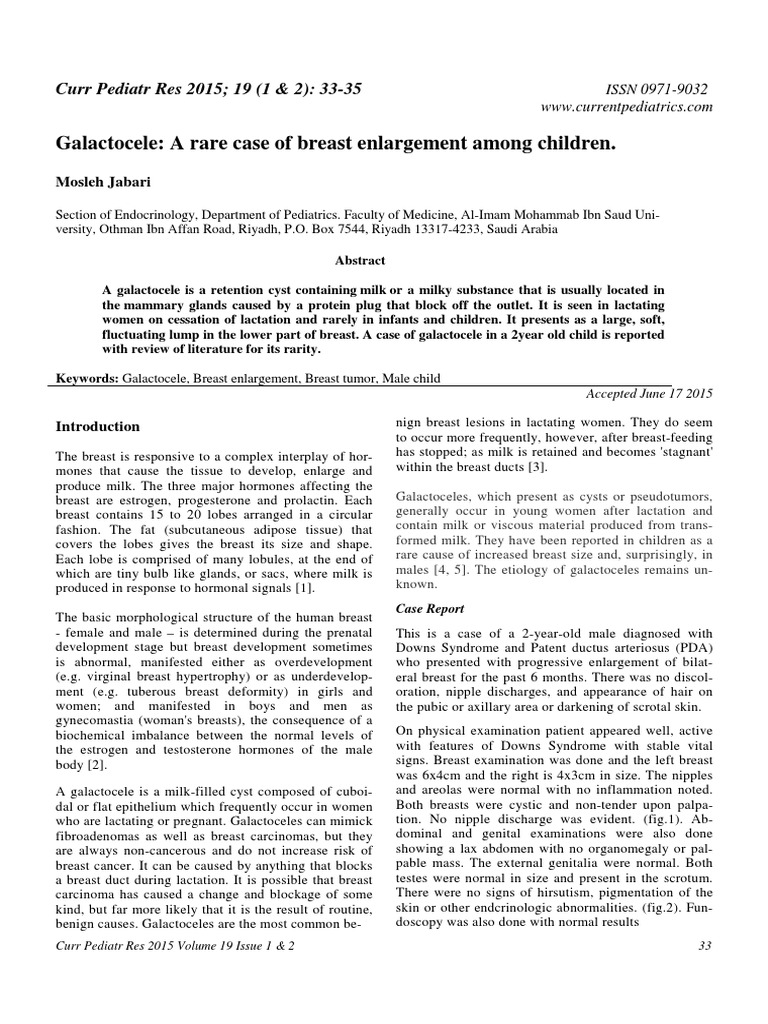 Galactocele A Rare Case of Breast Enlargement Among Children | PDF ...
