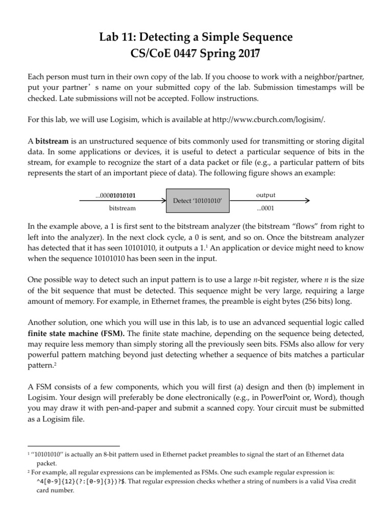 Detecting a Simple Sequence: Designing a Finite State Machine to Detect the Pattern "0001 | PDF ...