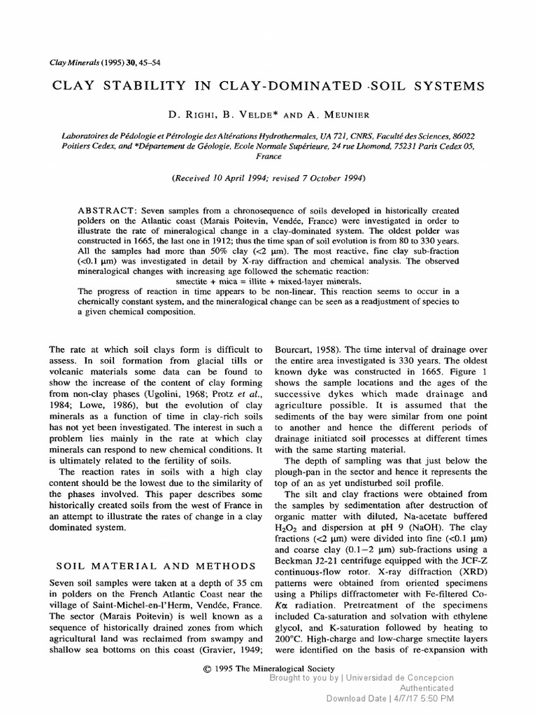 (Clay Minerals) Clay Stability in Clay-Dominated. Soil Systems ...