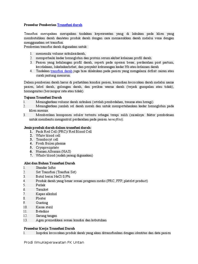 Prosedur Transfusi (Lab Skill) | PDF