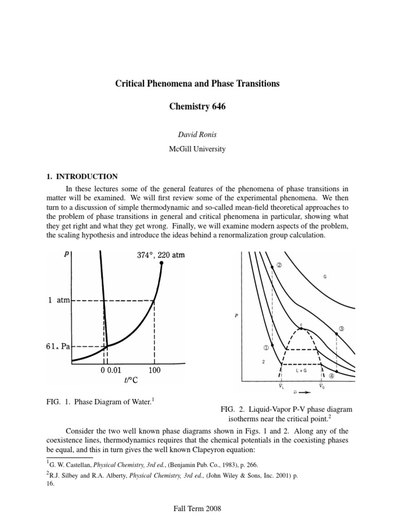 Critical Phenomena and Phase Transitions Chemistry 646: David Ronis | PDF | Phase Transition ...
