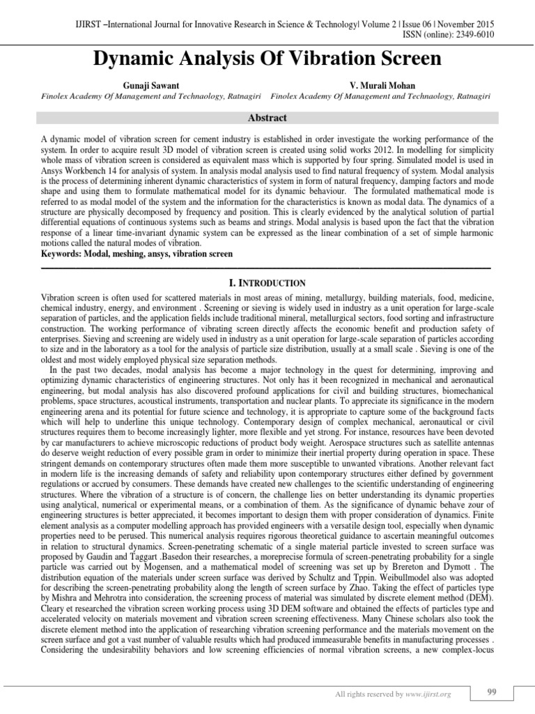 Dynamic Analysis of Vibration Screen | PDF | Mathematical Analysis ...