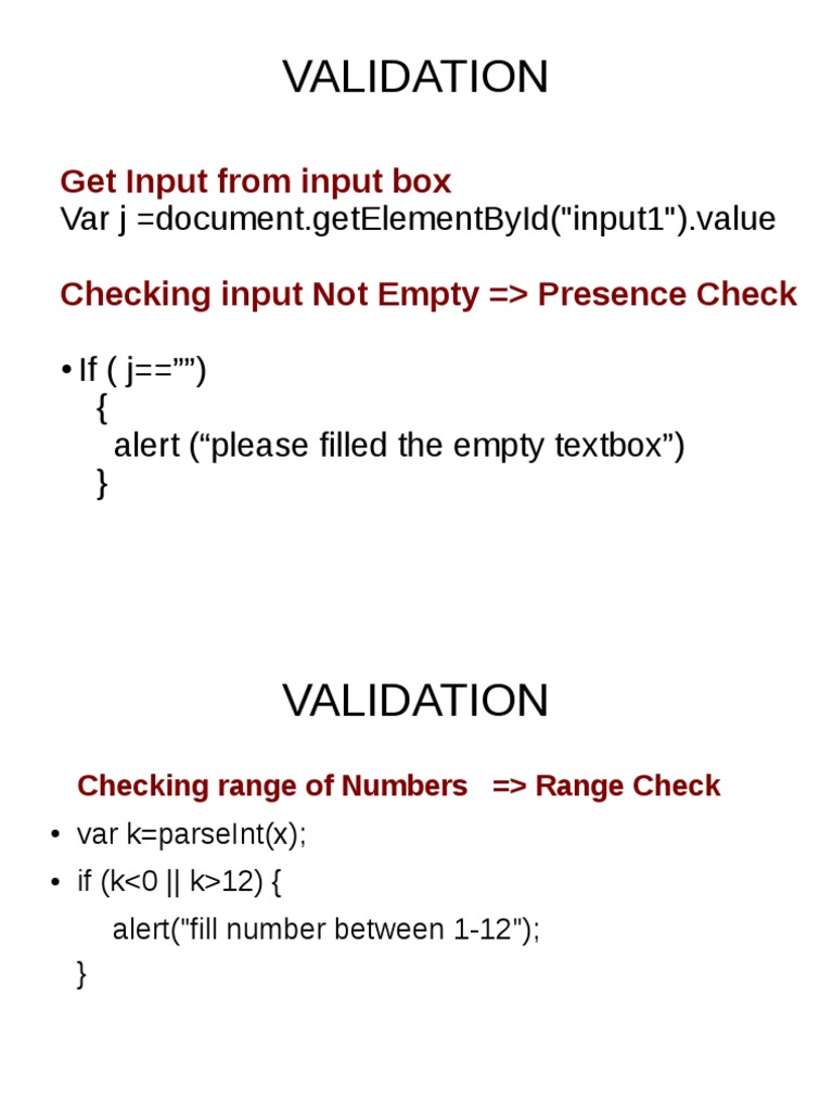 Validation: Get Input From Input Box Checking Input Not Empty Presence ...