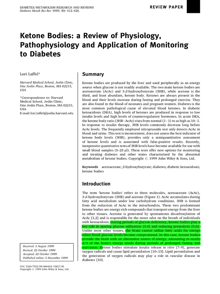 Ketone Bodies-A Review of Physiology, Pathophysiology and Application ...