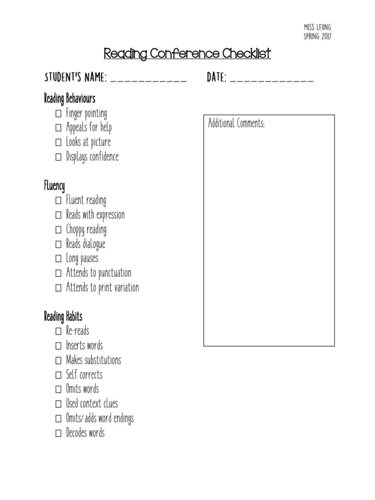 Reading Conference Checklist Guide | PDF