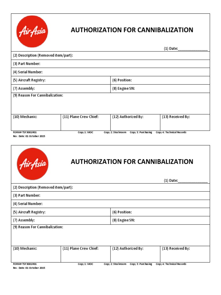 Aircraft cannibalization authorization form | PDF