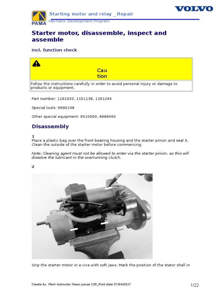 Starter Motor Repair and Disassembly Guide | PDF | Screw | Electrical ...