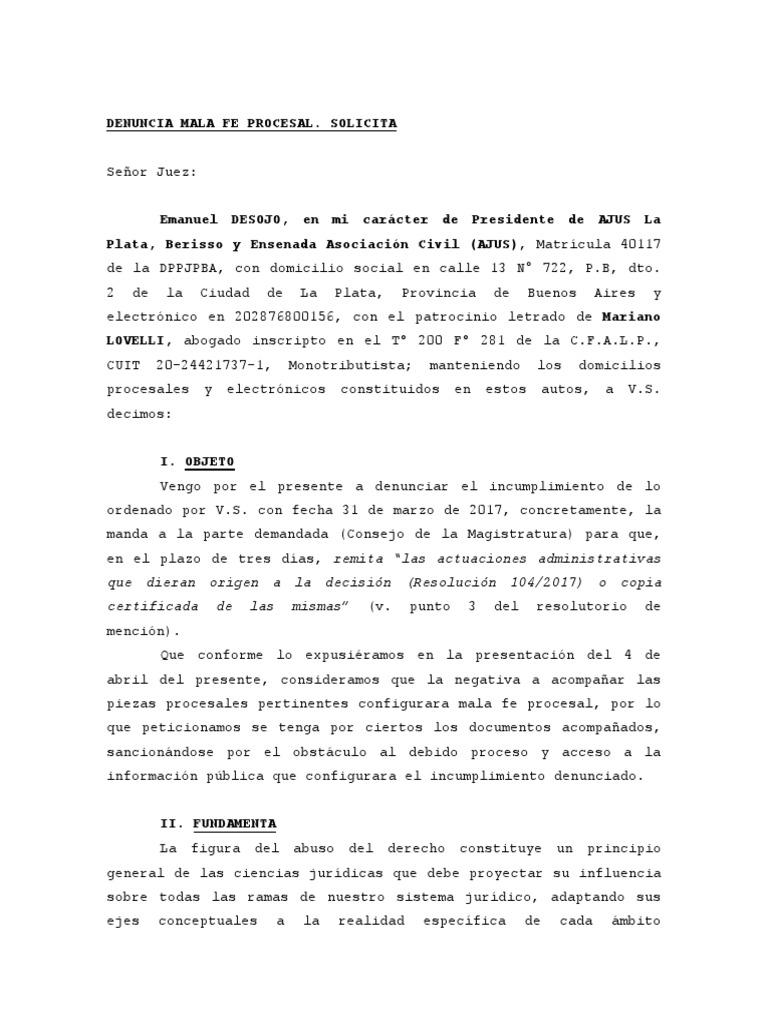 Mala Fe Procesal PDF | PDF | Ley procesal | Principios éticos