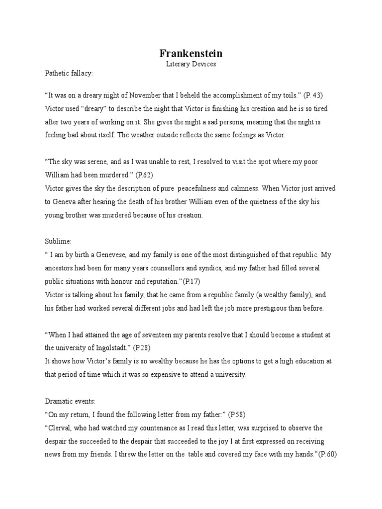 Frankenstein's Literary Devices | PDF | Frankenstein