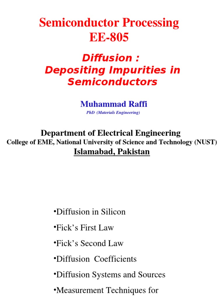 EE 805 Diffusion Impurities | PDF | Diffusion | Doping (Semiconductor)