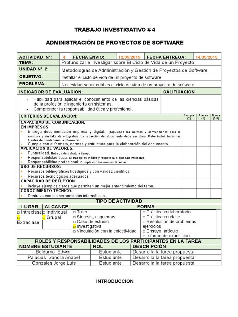 El Ciclo De Vida De Un Proyecto Pdf Proceso De Desarrollo De