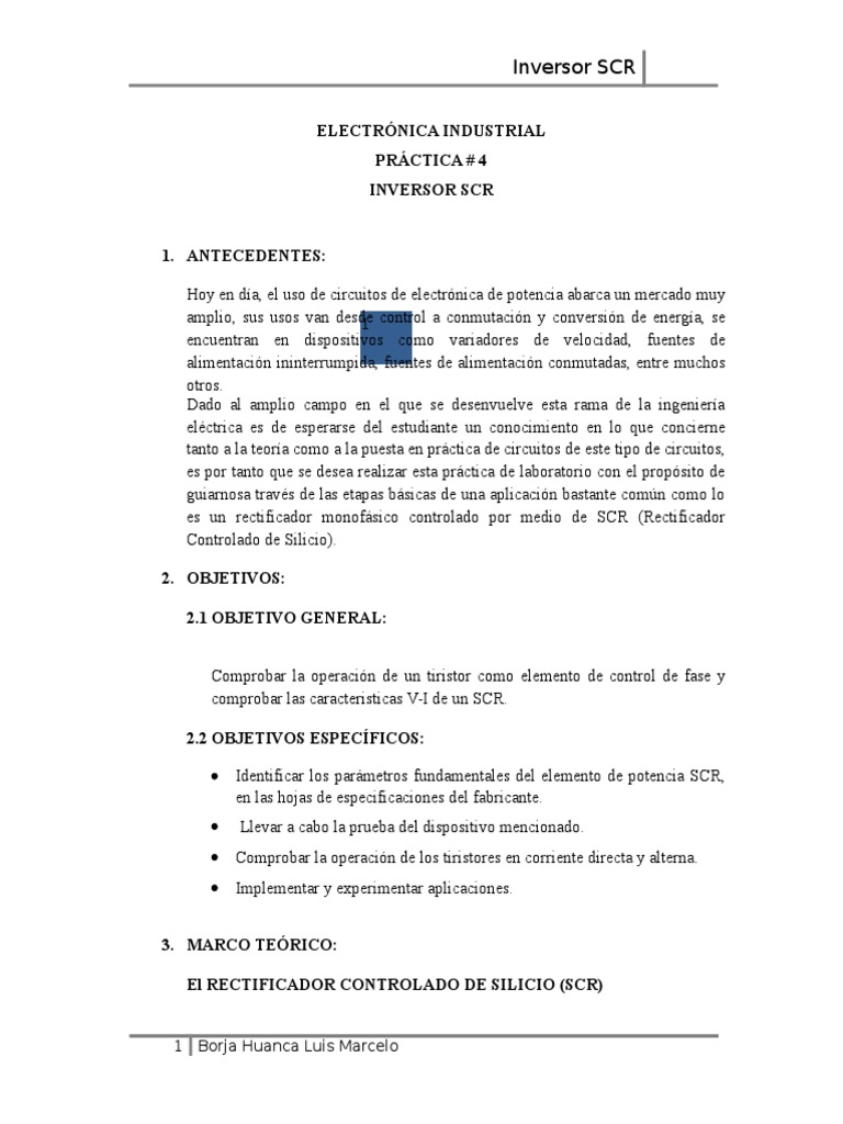 Práctica de Inversor SCR en Electrónica | PDF | Electrónica | Energia ...