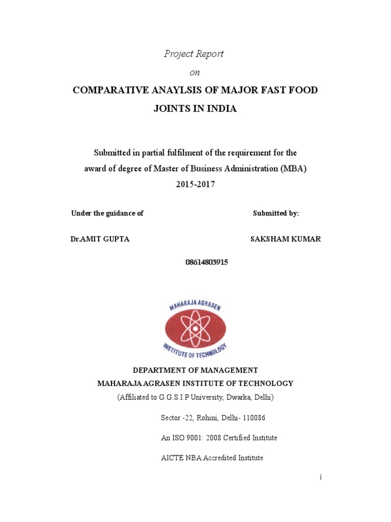 Comparative Analysis of Major Fast Food Joints in India Mcdonalds KFC ...