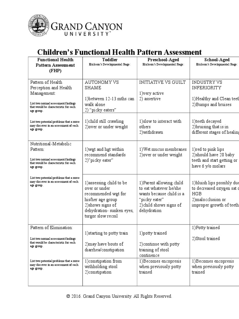 Childrens Functional Health Pattern Assessment | PDF | Child ...