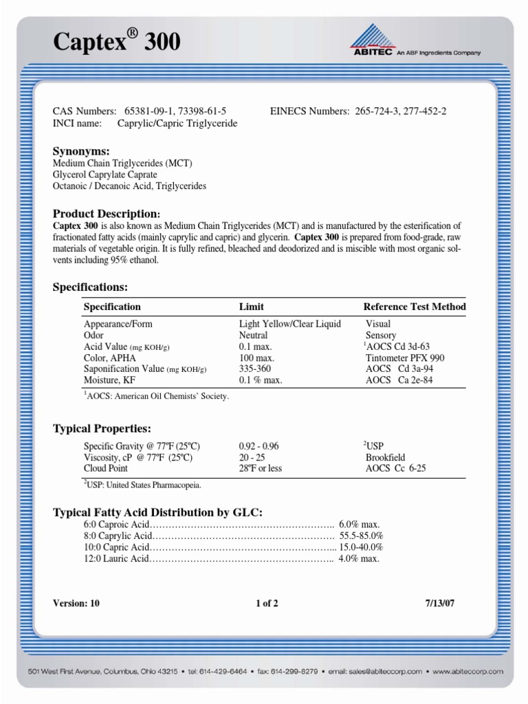 Captex 300 TDS I-10 | Triglyceride | Glycerol