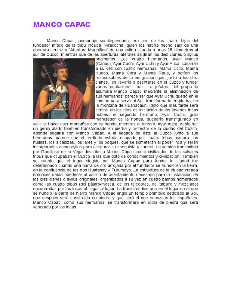 Manco Capac | PDF | Imperio Inca | Perú