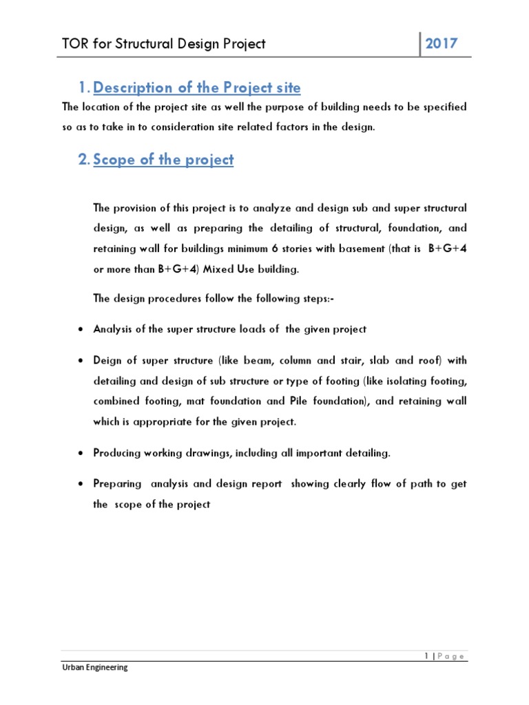 TOR For Structural Project | PDF | Structural Engineering | Engineering