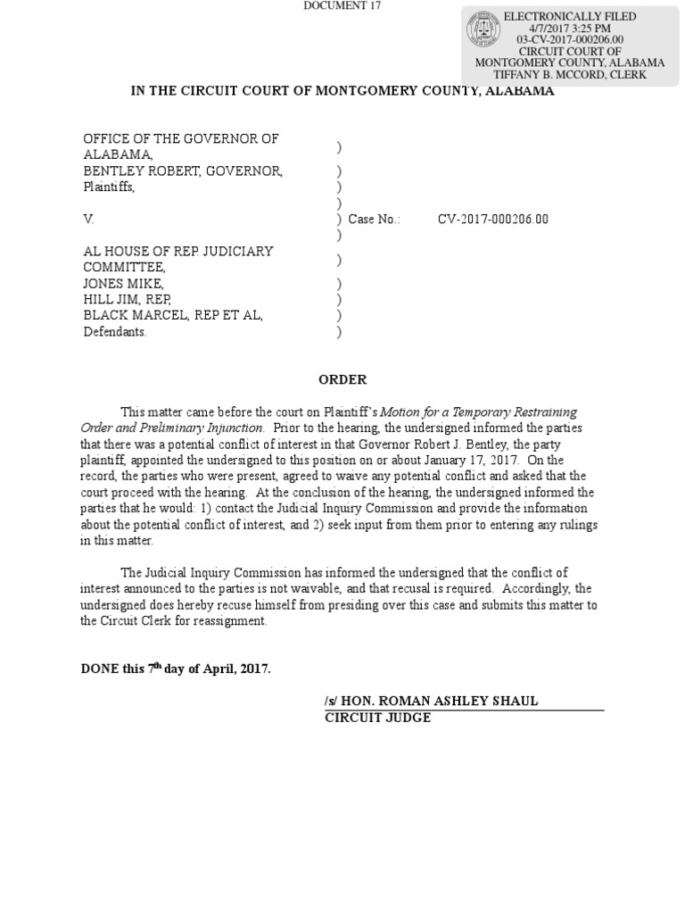 Roman Shaul Recusal | PDF | Wisconsin Circuit Courts | Robert J. Bentley