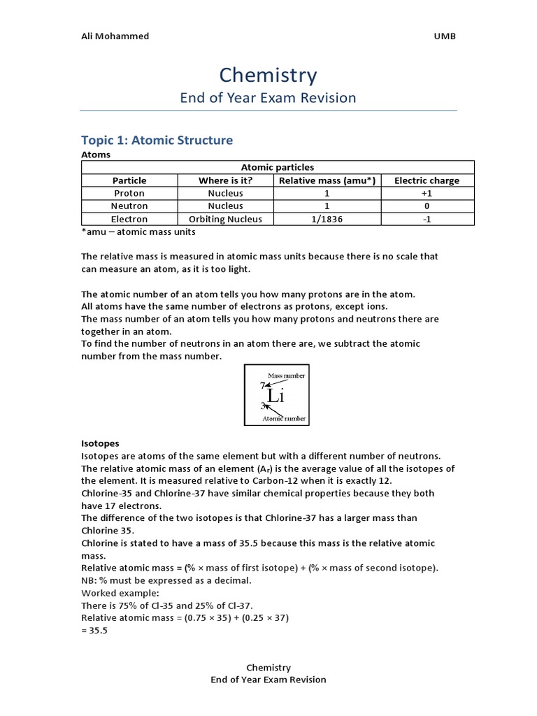 Chemistry: End of Year Exam Revision | PDF | Chemical Bond | Ion