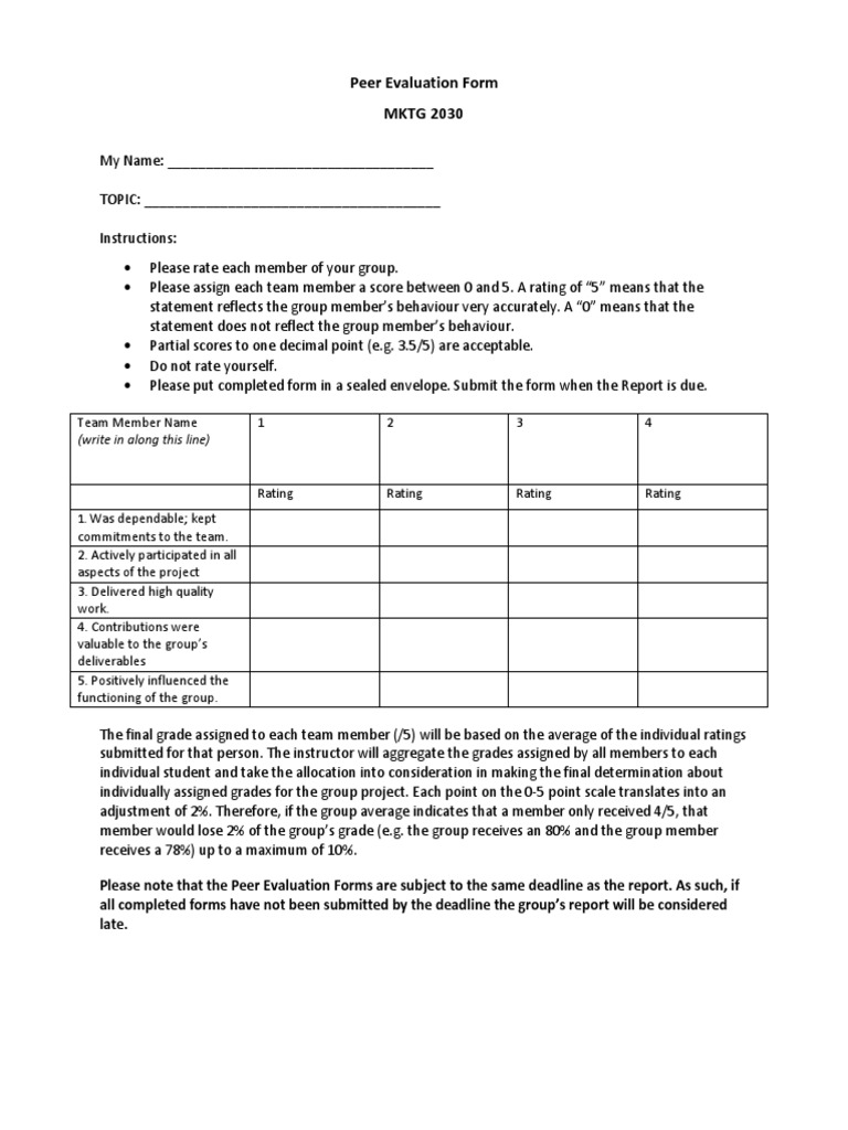 Group Project Peer Evaluation Form | PDF | Business