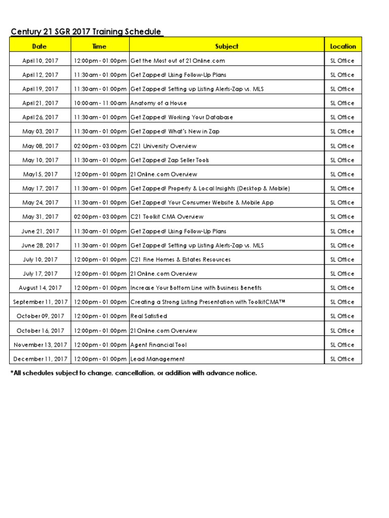 2017 Training Schedule | PDF