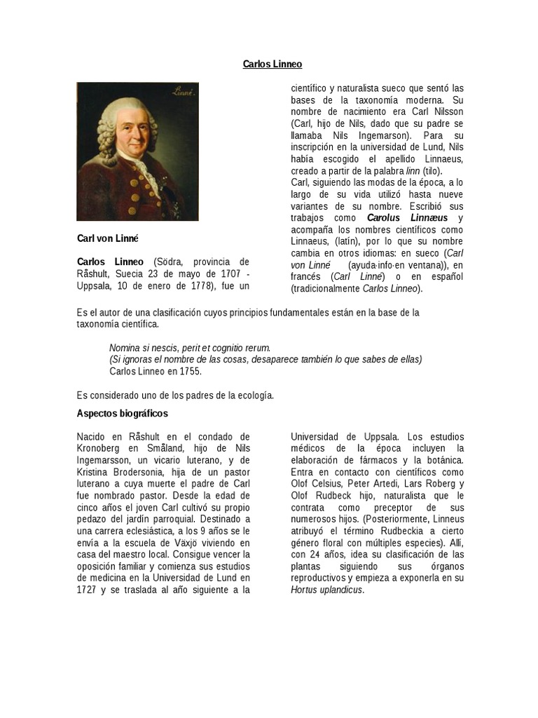 Carlos Lineo | Clasificación científica | Clasificación biológica