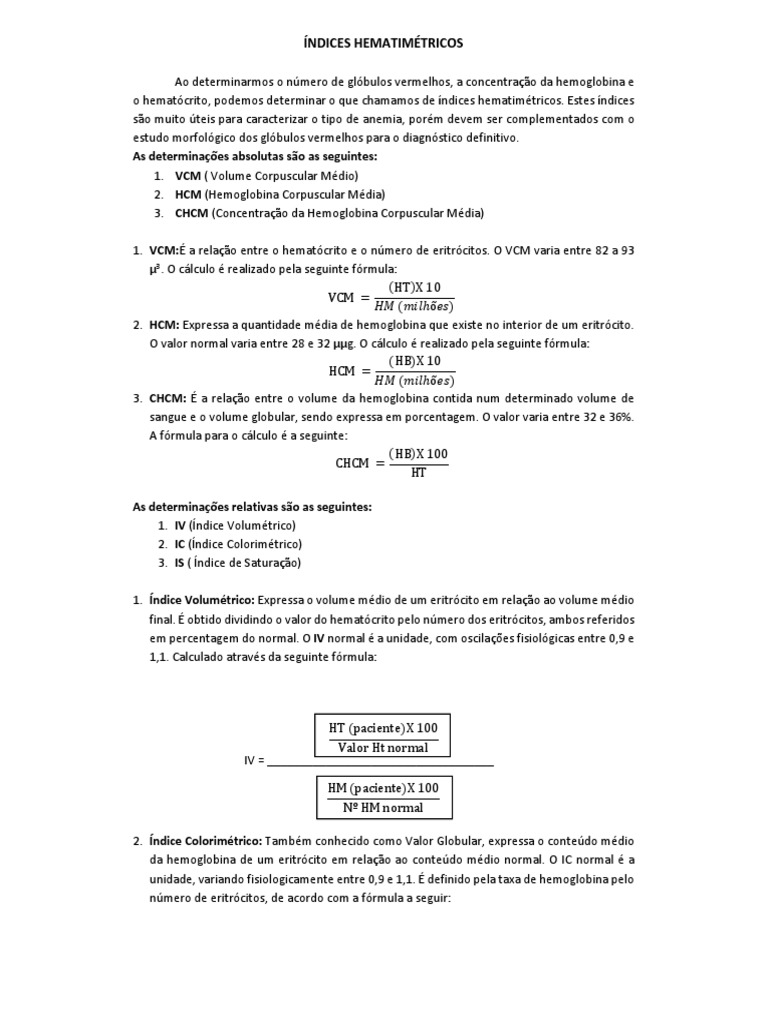 ÍNDICES HEMATIMÉTRICOS | Hemácia | Anemia