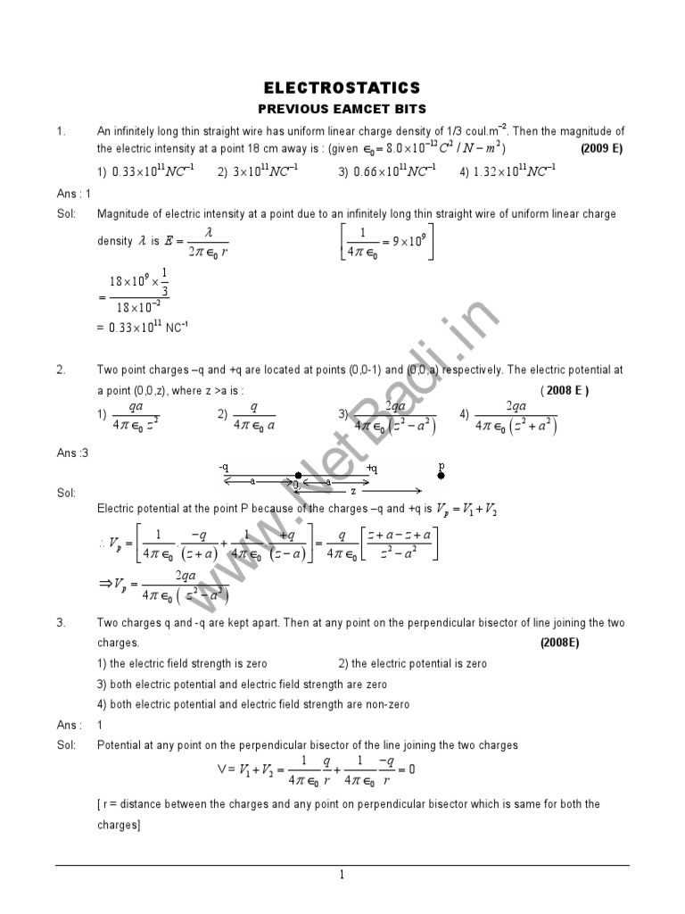 Electrostatics PDF | PDF | Capacitor | Electromagnetism