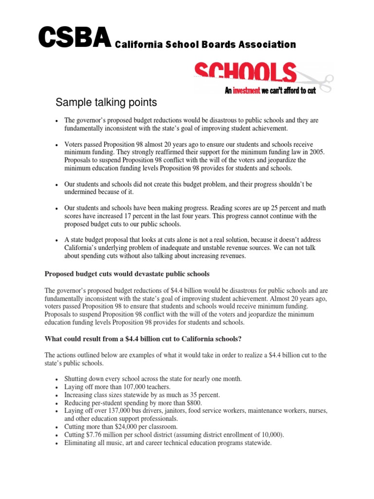 Sample Talking Points: California School Boards Association | Download ...
