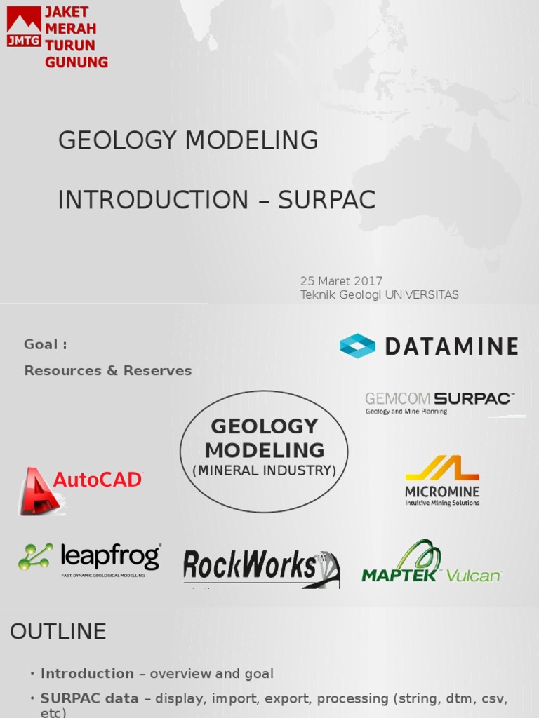 Geology Modeling Introduction - Surpac: 25 Maret 2017 Teknik Geologi ...