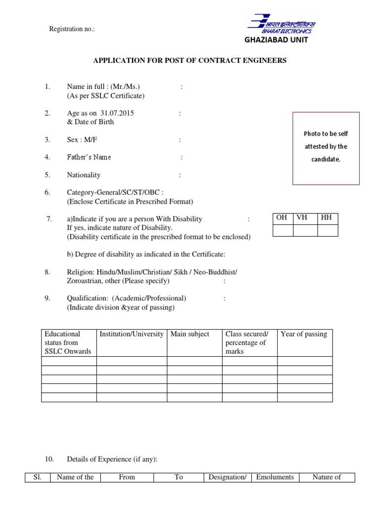 Contract Engineer Application Form | PDF | Business