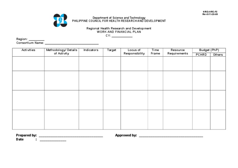 Forms RHRDC HRID HRC F2 Work and Financial Plan | PDF