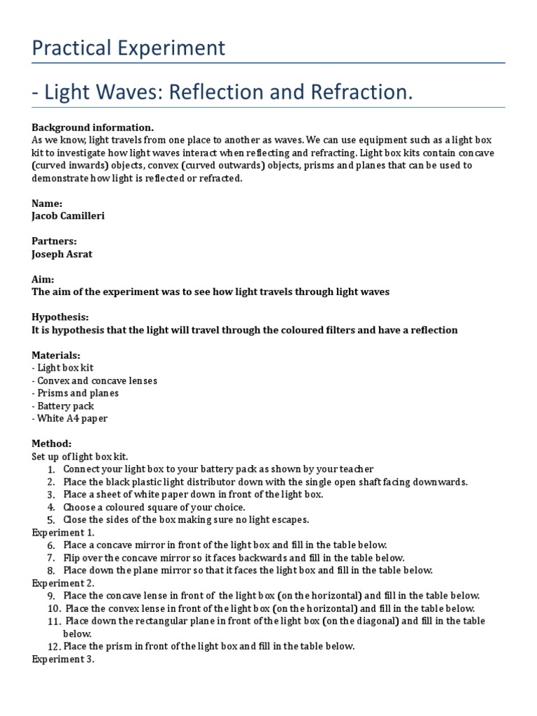 Practical Experiment - Reflection and Refraction | PDF | Lens (Optics ...