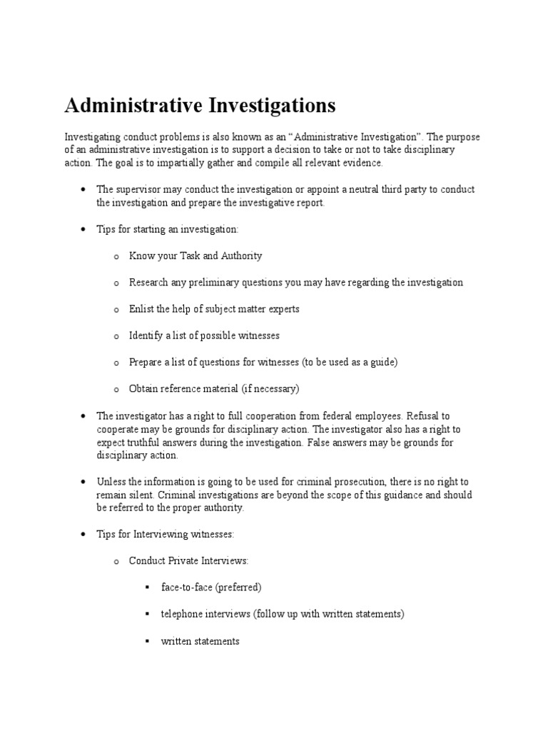 Administrative Investigations | PDF | Witness | Evidence