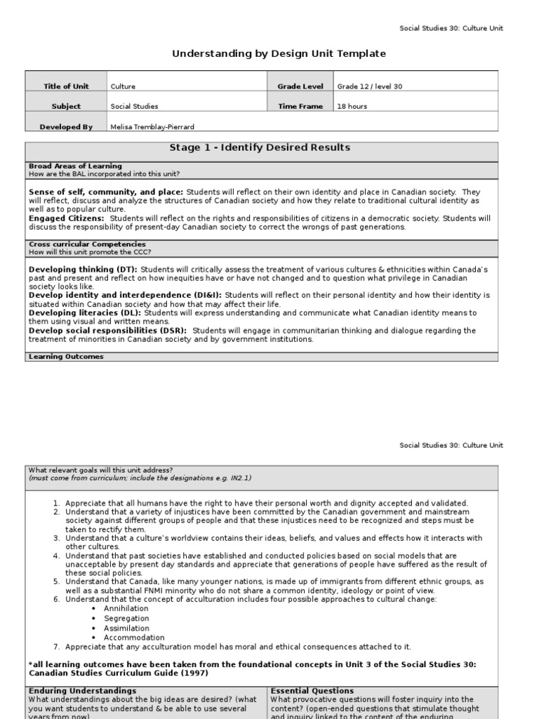 Culture Unit for Grade 12 Social Studies | PDF | Educational Assessment ...