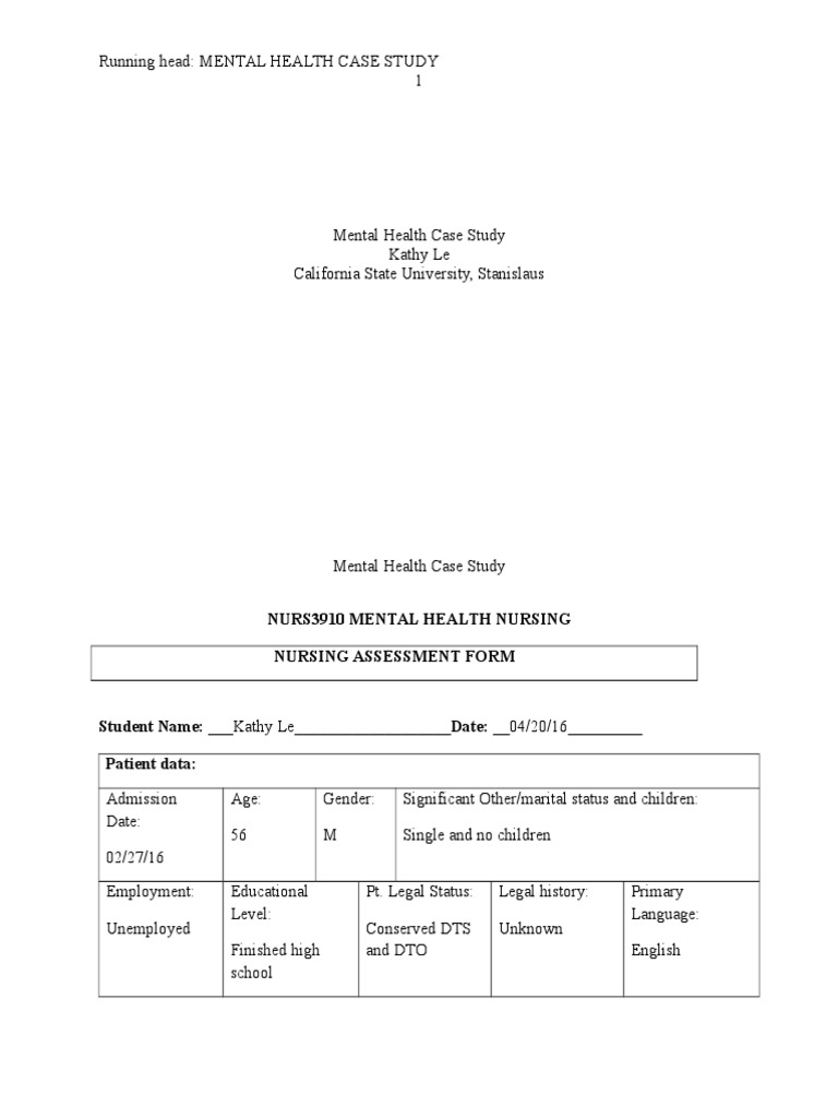 Mental Health Case Study | PDF | Thyroid Stimulating Hormone | Psychosis