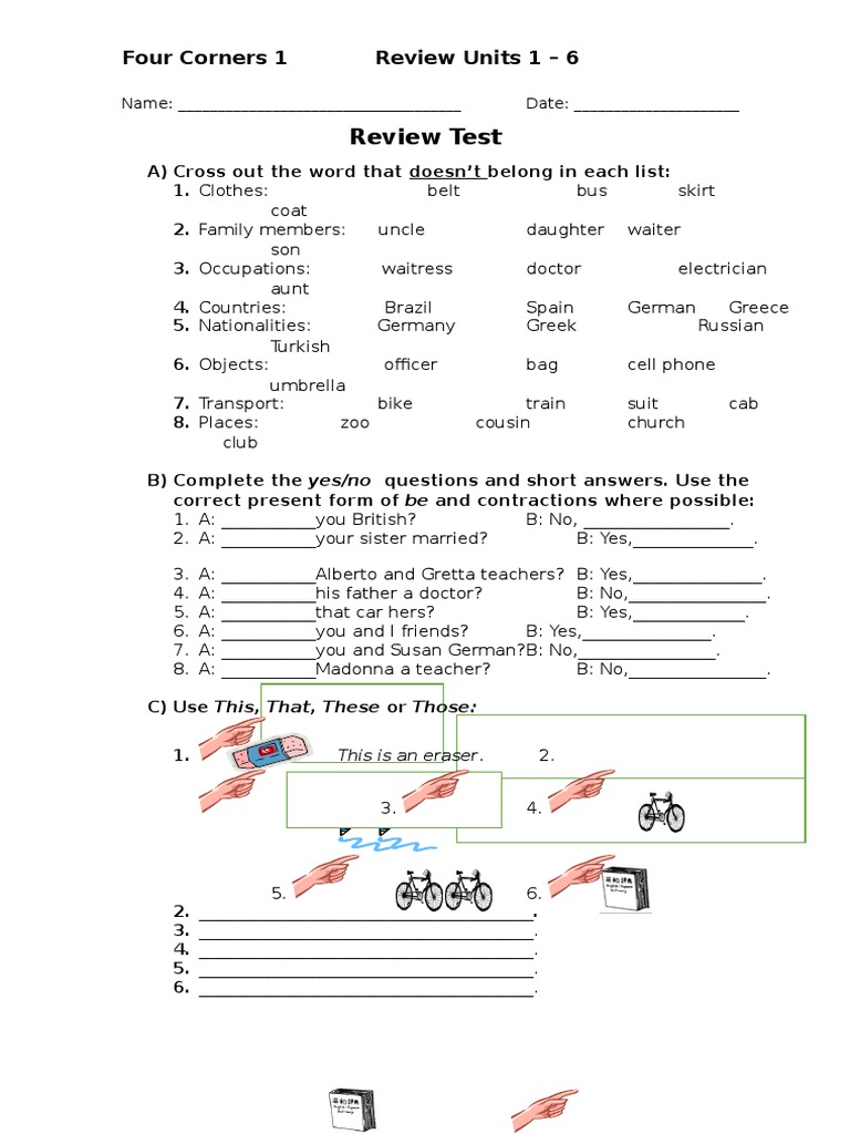 Review Test: Four Corners 1 Review Units 1 - 6 | PDF | Linguistics ...