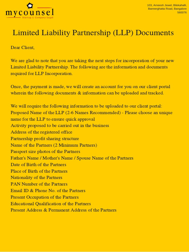 LLP Incorporation Document Checklist | PDF | Limited Liability ...