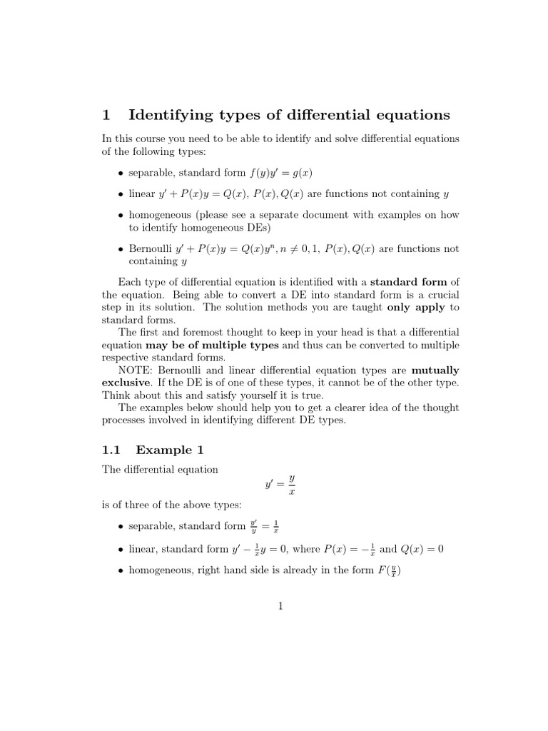 Identifying Types of Des | PDF | Differential Equations | Equations
