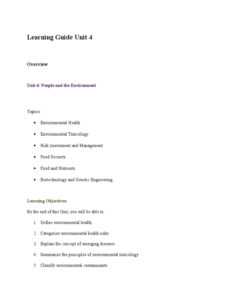 Learning Guide Unit 4 Unit 4 People And The Environment Pdf Trans Fat Fat 