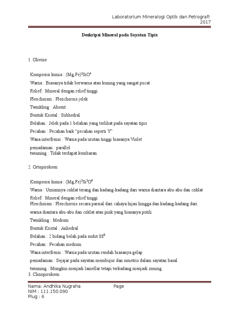 Deskripsi Mineral Pada Sayatan Tipis | PDF