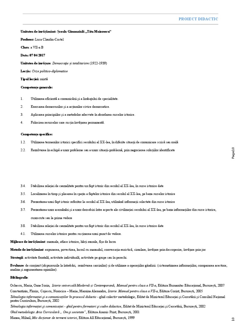 Proiect Didactic - Clasa A VII-A | PDF